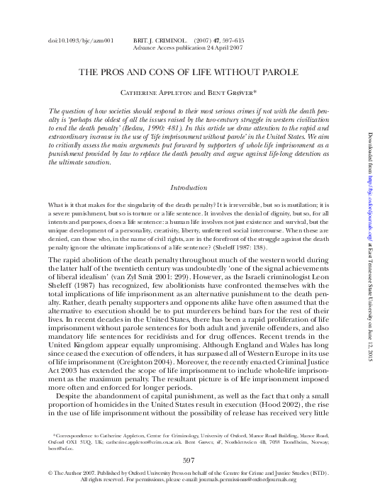 (PDF) THE PROS AND CONS OF LIFE WITHOUT PAROLE