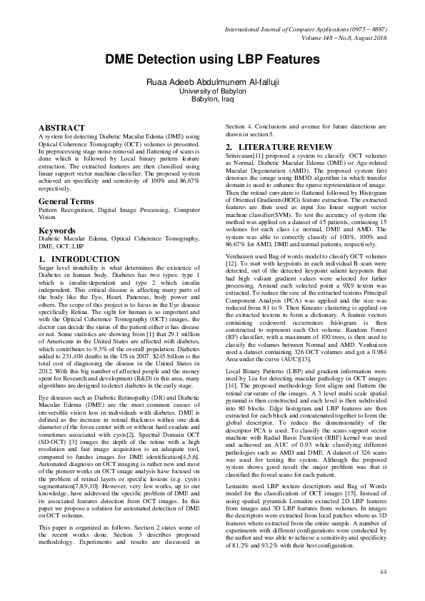 (PDF) DME Detection using LBP Features