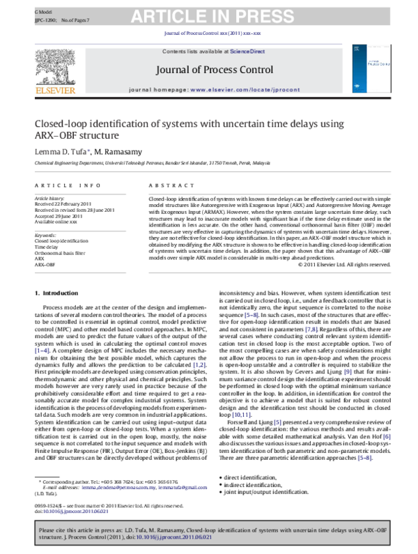 (PDF) Closed loop identification of systems with uncertain time delays using ARX OBF