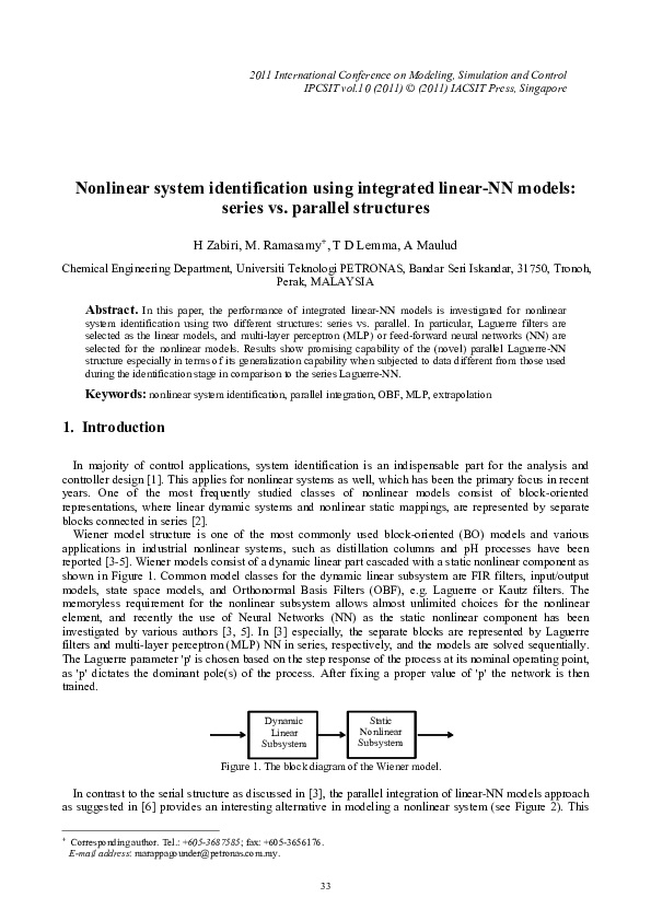 (PDF) Nonlinear system identification using integrated linear-NN models