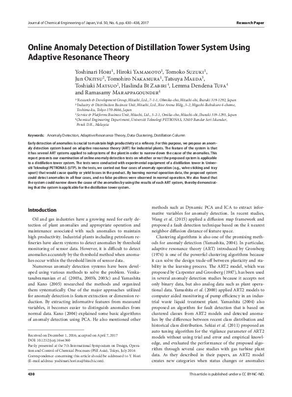 (PDF) Online Anomaly Detection of Distillation Towers Using Adaptive Resonance Theory