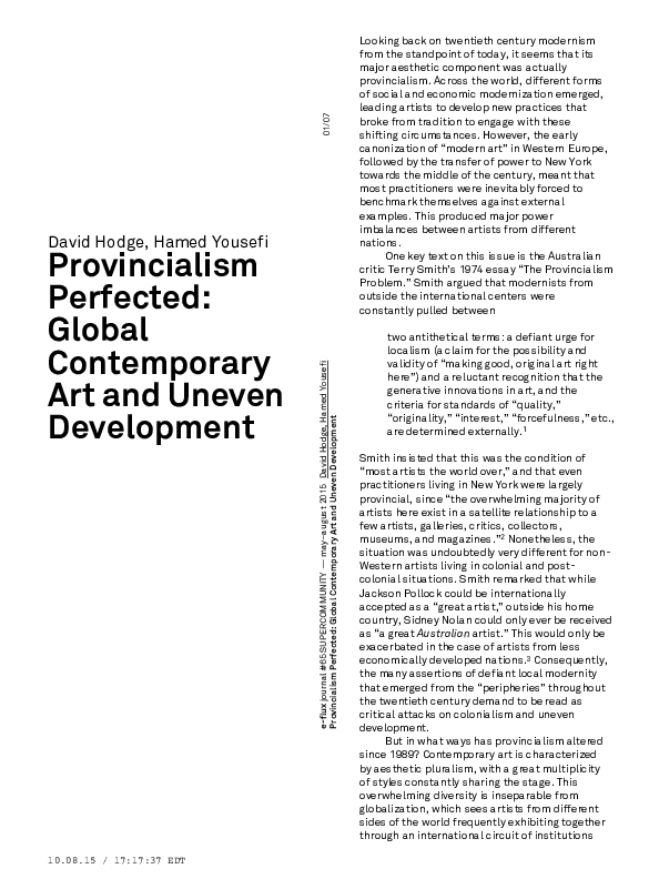 (PDF) Provincialism Perfected: Global Contemporary Art and Uneven ...