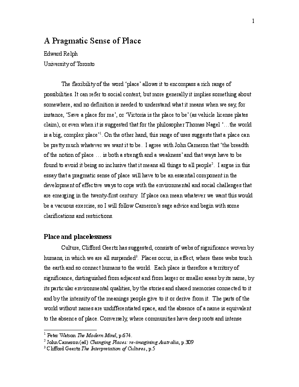 (DOC) A Pragmatic Sense of Place