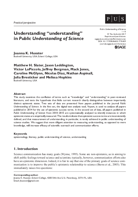 (PDF) Understanding ‘Understanding’ in Public Understanding of Science