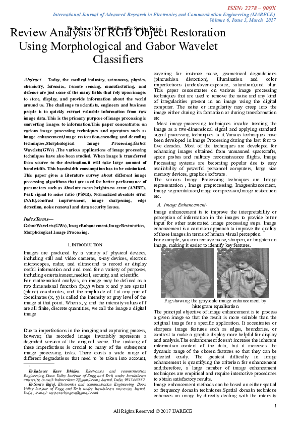 Doc Review Analysis Of Rgb Object Restoration Using Morphological And Gabor Wavelet Classifiers