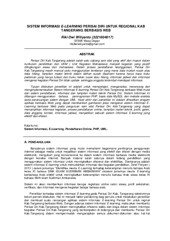 (PDF) SISTEM INFORMASI E-LEARNING PERISAI DIRI UNTUK REGIONAL KAB ...