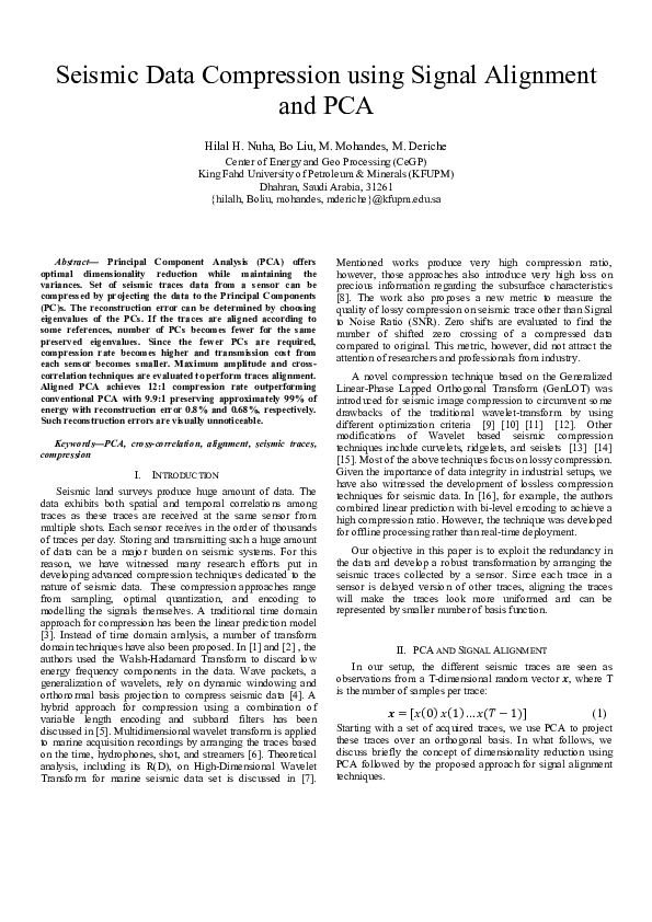 (PDF) Seismic Data Compression using Signal Alignment and PCA