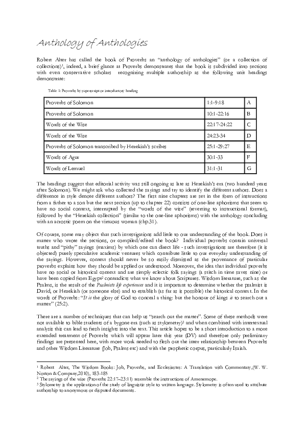 (PDF) Anthology of Anthologies