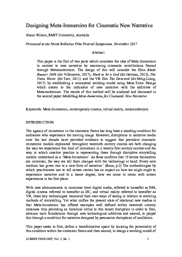 (PDF) Designing Meta-Immersion for Cinematic New Narrative