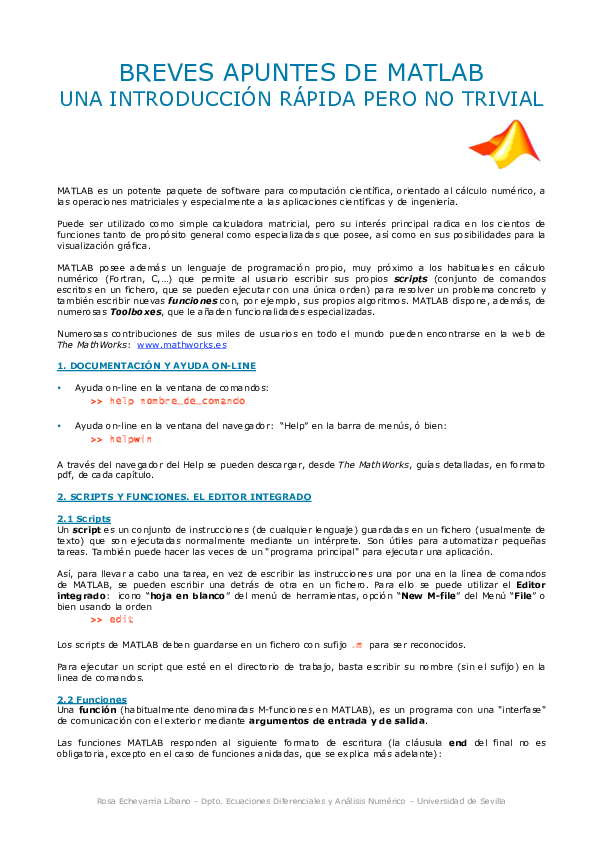 (PDF) BREVES APUNTES DE MATLAB UNA INTRODUCCIÓN RÁPIDA PERO NO TRIVIAL