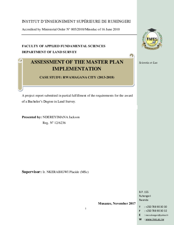 (PDF) INSTITUT D'ENSEIGNEMENT SUPÉRIEURE DE RUHENGERI ASSESSMENT OF THE ...