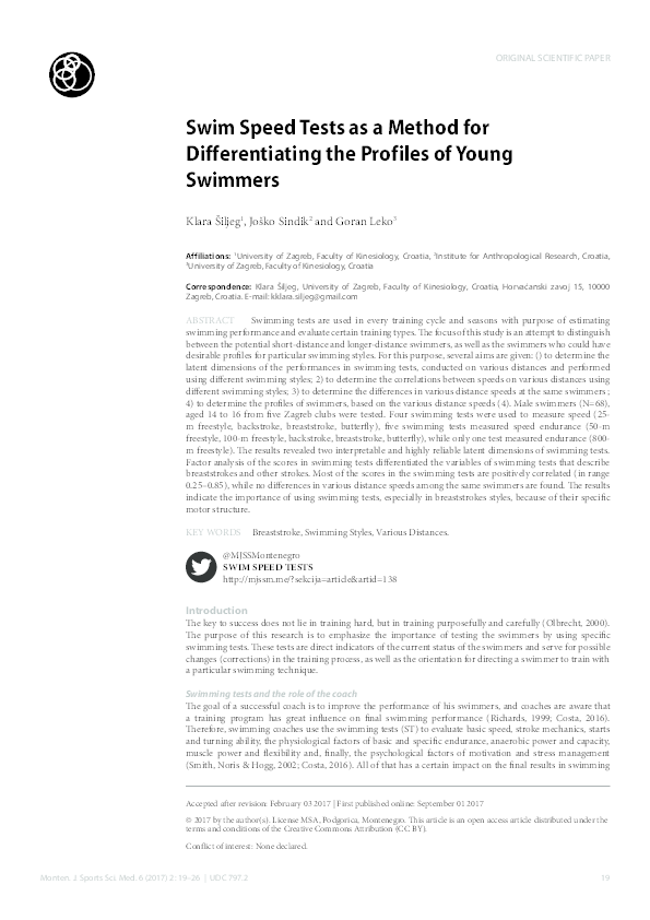(PDF) Swim Speed Tests as a Method for Differentiating the Profiles of ...