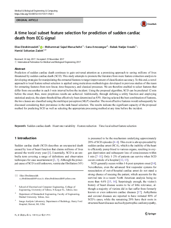 Pdf A Time Local Subset Feature Selection For Prediction Of Sudden Cardiac Death From Ecg Signal