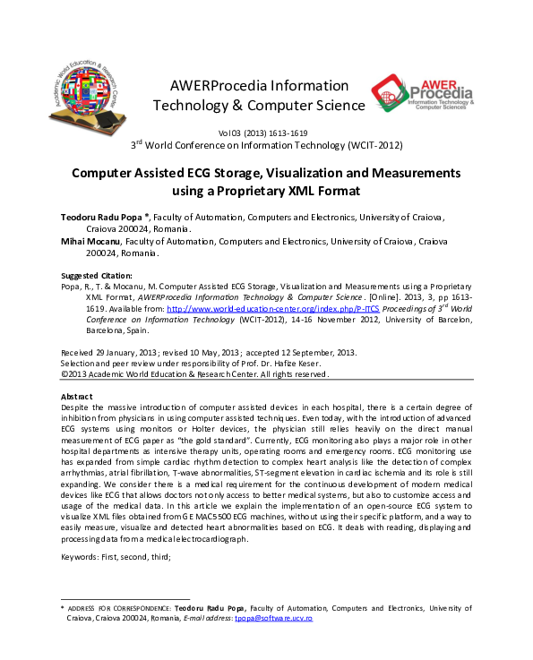(PDF) Computer Assisted ECG Storage, Visualization and Measurements using a Proprietary XML Format