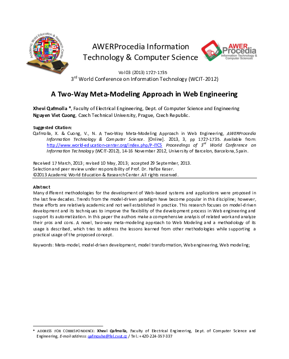 Pdf A Two Way Meta Modeling Approach In Web Engineering