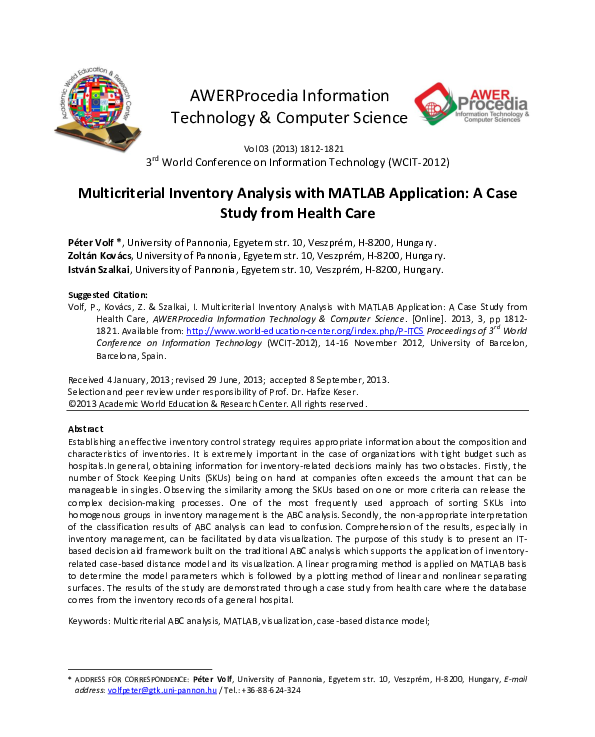 (PDF) Multicriterial Inventory Analysis with MATLAB Application: A Case ...