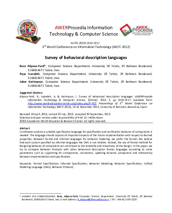 (PDF) Survey of behavioral description languages
