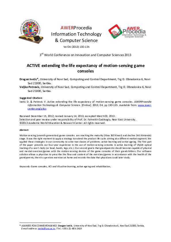 (PDF) ACTIVE extending the life expectancy of motion-sensing game consoles