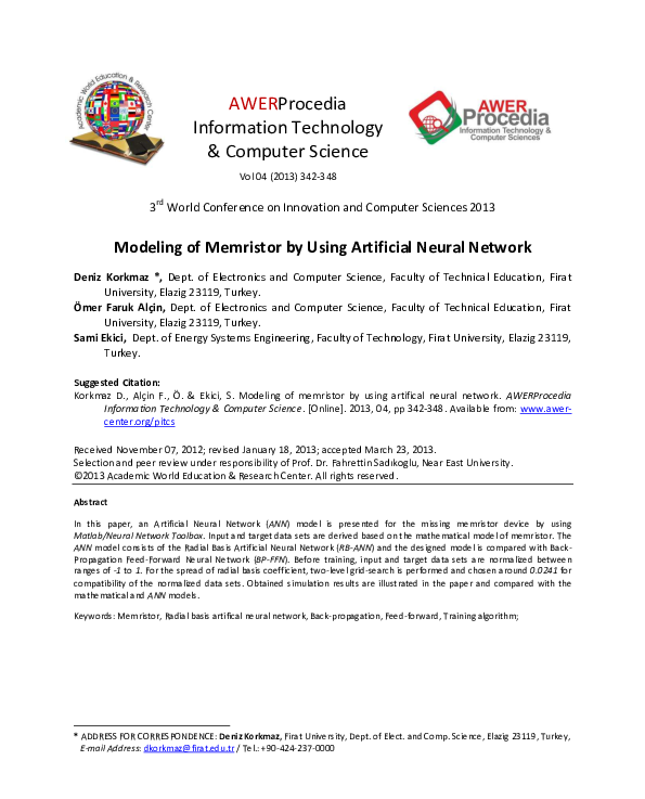 Pdf Modeling Of Memristor By Using Artificial Neural Network