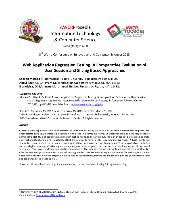 Pdf Web Application Regression Testing A Comparative Evaluation Of User Session And Slicing