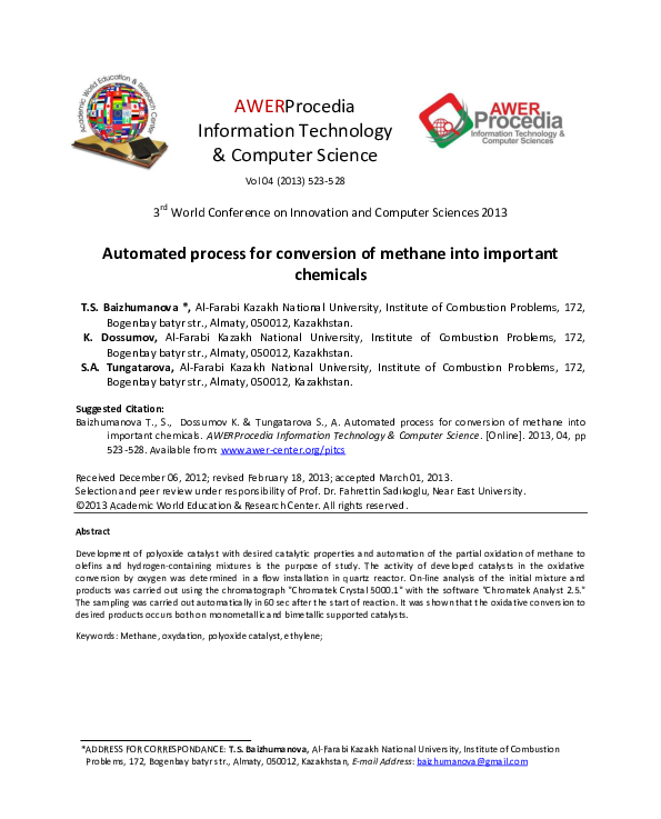(PDF) Automated process for conversion of methane into important chemicals