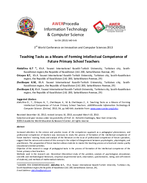 (PDF) Teaching Tasks as a Means of Forming Intellectual Competence of ...