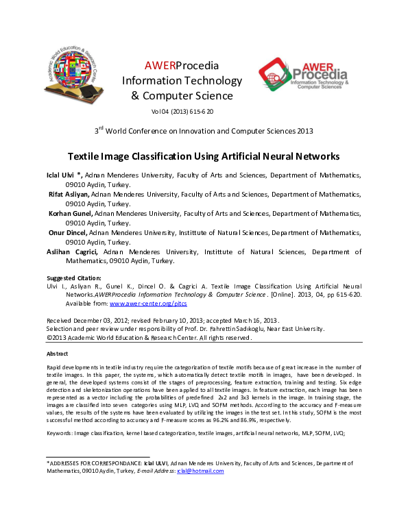 Pdf Textile Image Classification Using Artificial Neural Networks 