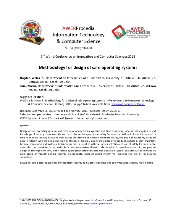 (PDF) Methodology for design of safe operating systems