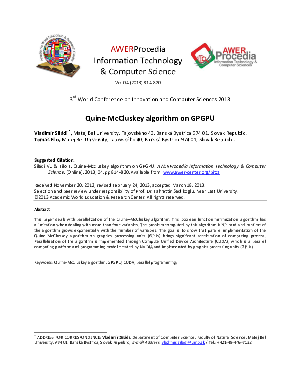 (PDF) Quine-McCluskey algorithm on GPGPU