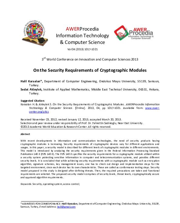 (PDF) On the Security Requirements of Cryptographic Modules