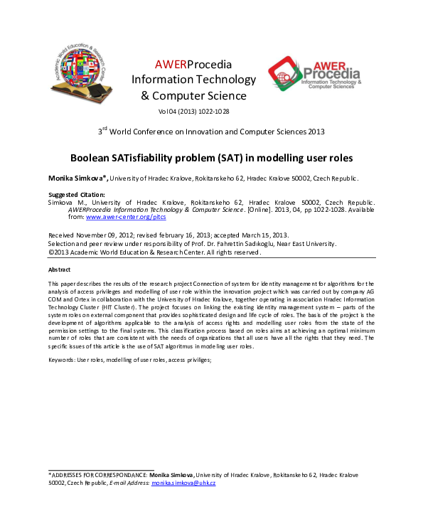 Pdf Boolean Satisfiability Problem Sat In Modelling User Roles