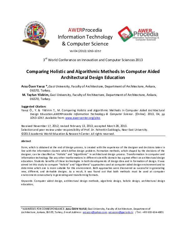 Pdf Comparing Holistic And Algorithmic Methods In Computer Aided