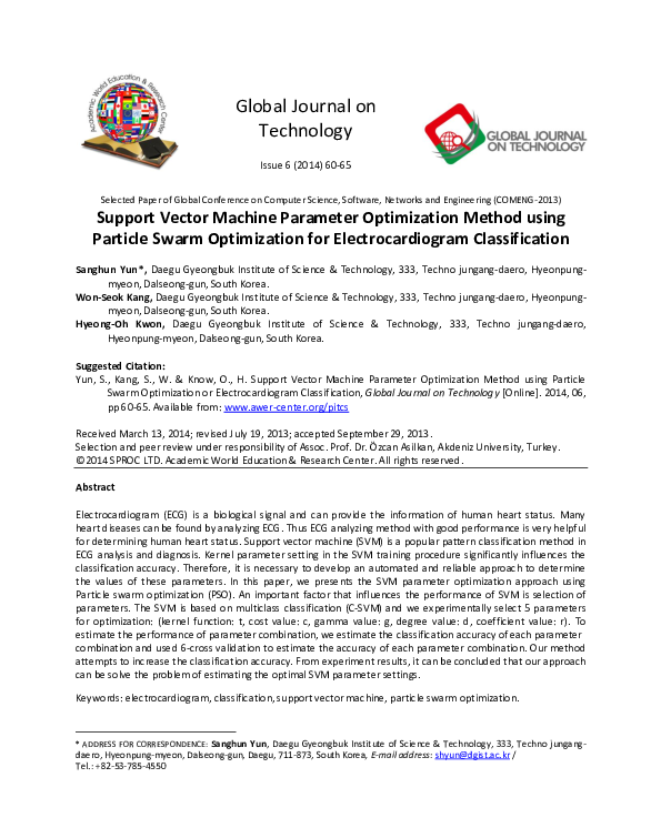 Pdf Support Vector Machine Parameter Optimization Method Using Particle Swarm Optimization For