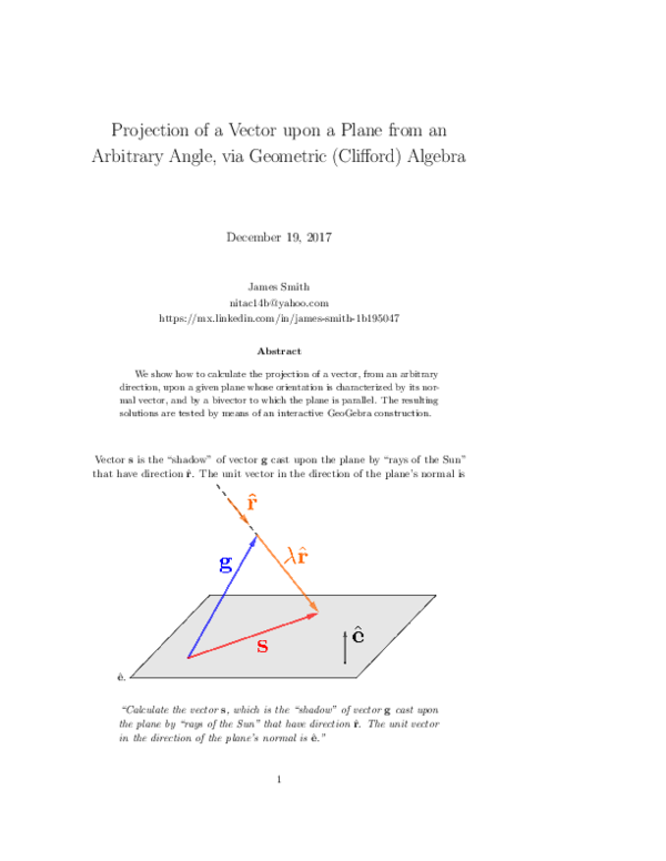 (PDF) Projection of a Vector upon a Plane from an Arbitrary Angle, via ...