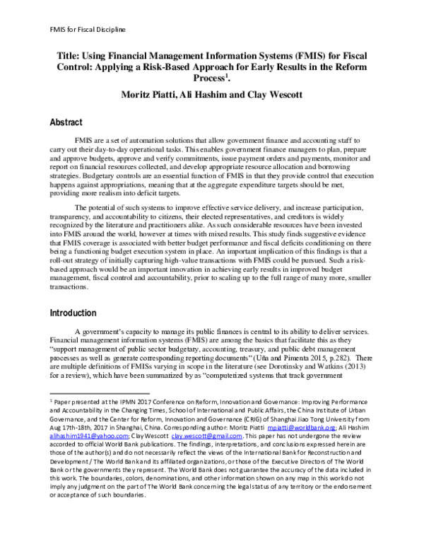(PDF) Title: Using Financial Management Information Systems (FMIS) for ...