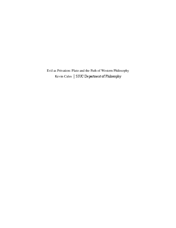 (DOC) Evil as Privation: Plato and the Path of Western Philosophy