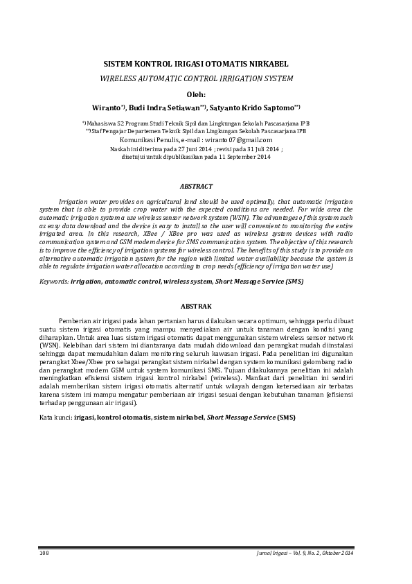 (PDF) SISTEM KONTROL IRIGASI OTOMATIS NIRKABEL WIRELESS AUTOMATIC CONTROL IRRIGATION SYSTEM