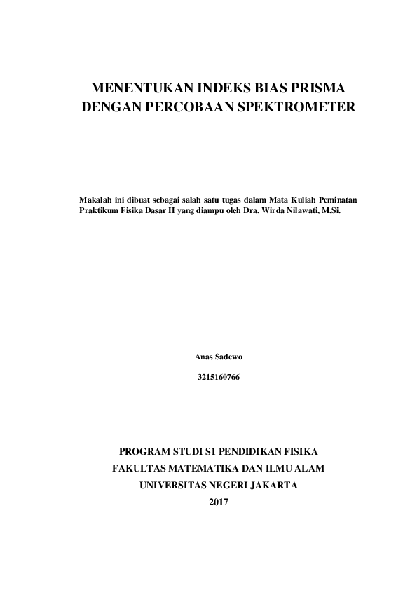 (DOC) MENENTUKAN INDEKS BIAS PRISMA DENGAN PERCOBAAN SPEKTROMETER