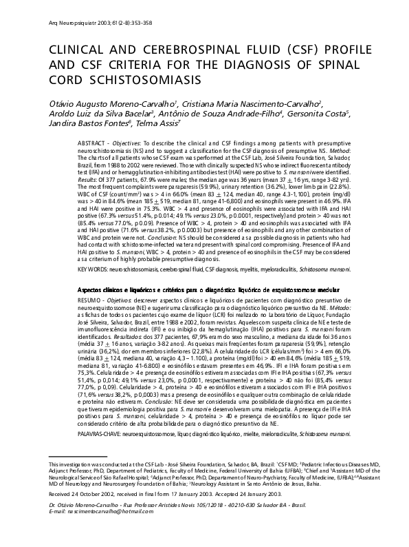 (PDF) CLINICAL AND CEREBROSPINAL FLUID (CSF) PROFILE AND CSF CRITERIA ...