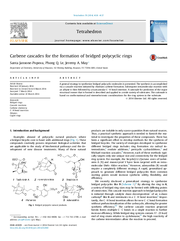 (PDF) Carbene cascades for the formation of bridged polycyclic rings
