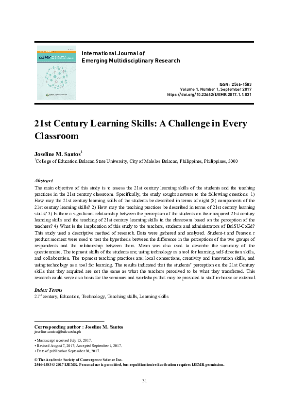 (PDF) 21st Century Learning Skills: A Challenge in Every Classroom ...