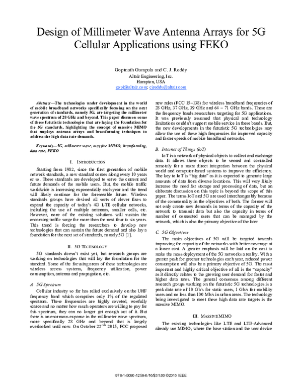 (PDF) Design of Millimeter Wave Antenna Arrays for 5G Cellular ...