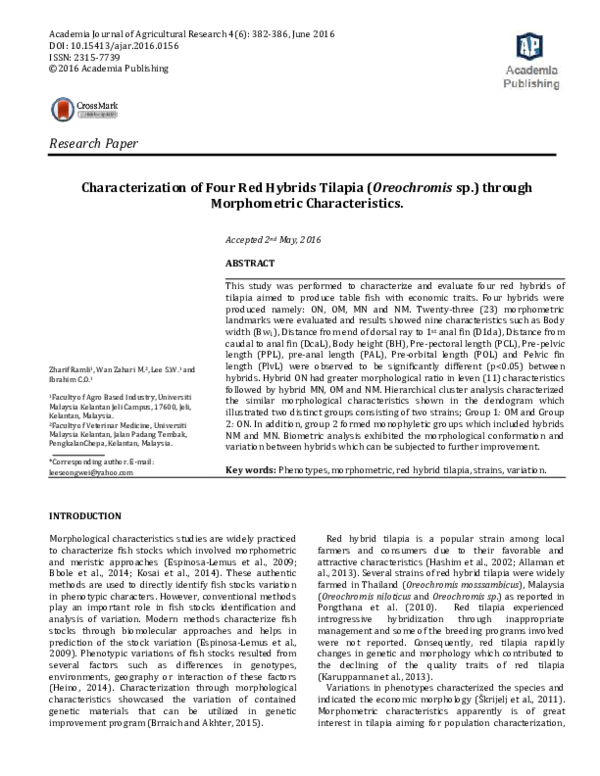 (PDF) Characterization of Four Red Hybrids Tilapia (Oreochromis sp ...