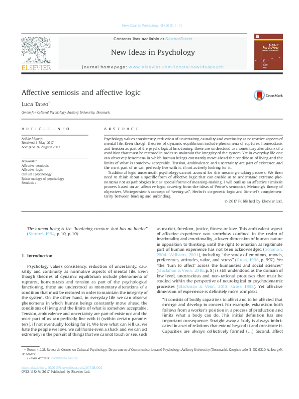 (PDF) Affective semiosis and affective logic | Luca Tateo - Academia.edu