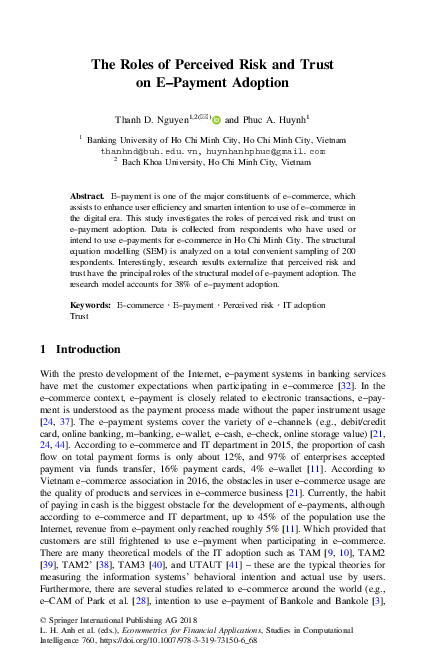 (PDF) The Roles of Perceived Risk and Trust on E–Payment Adoption