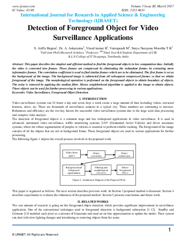 Pdf Detection Of Foreground Object For Video Surveillance Applications