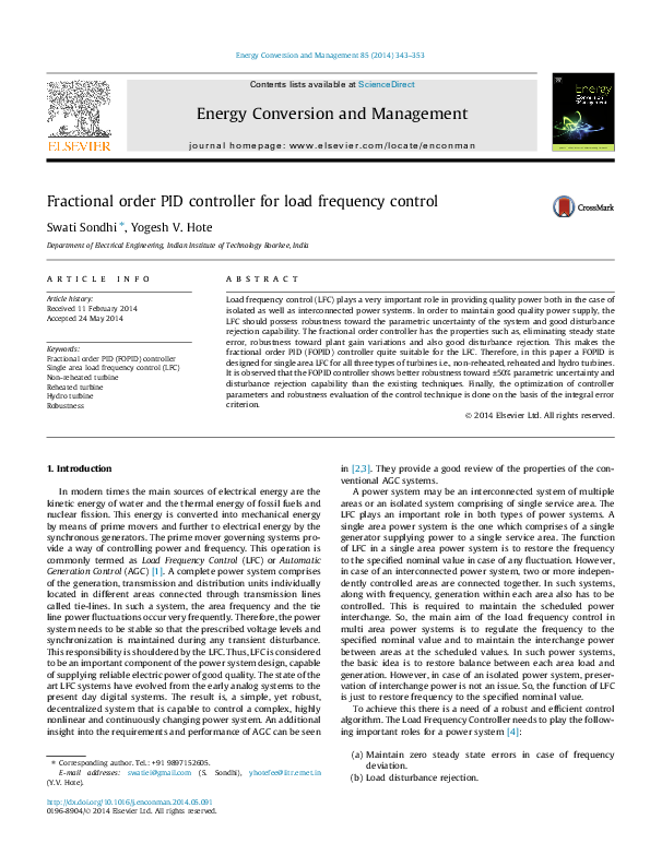 Pdf Fractional Order Pid Controller For Load Frequency Control 0012