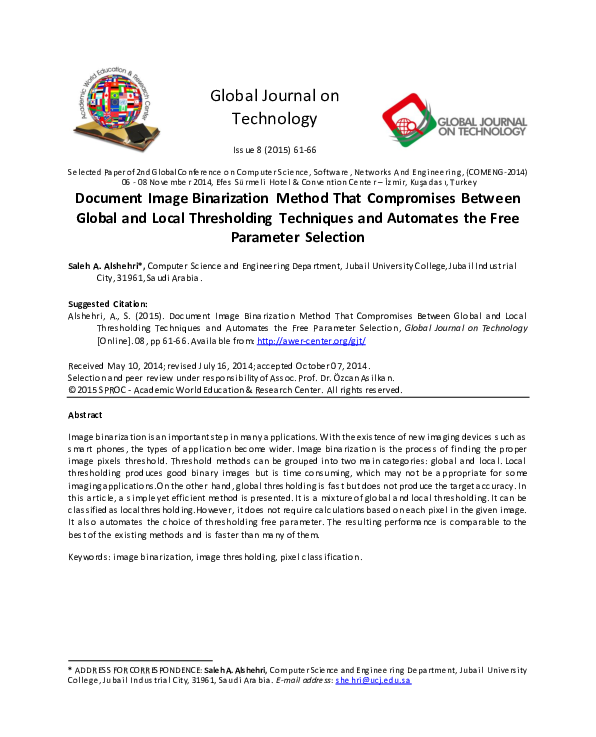(PDF) Document Image Binarization Method That Compromises Between Global and Local Thresholding ...