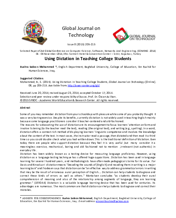 (PDF) Using Dictation in Teaching College Students