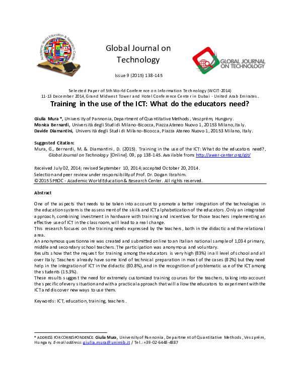 (PDF) Training in the use of the ICT: What do the educators need